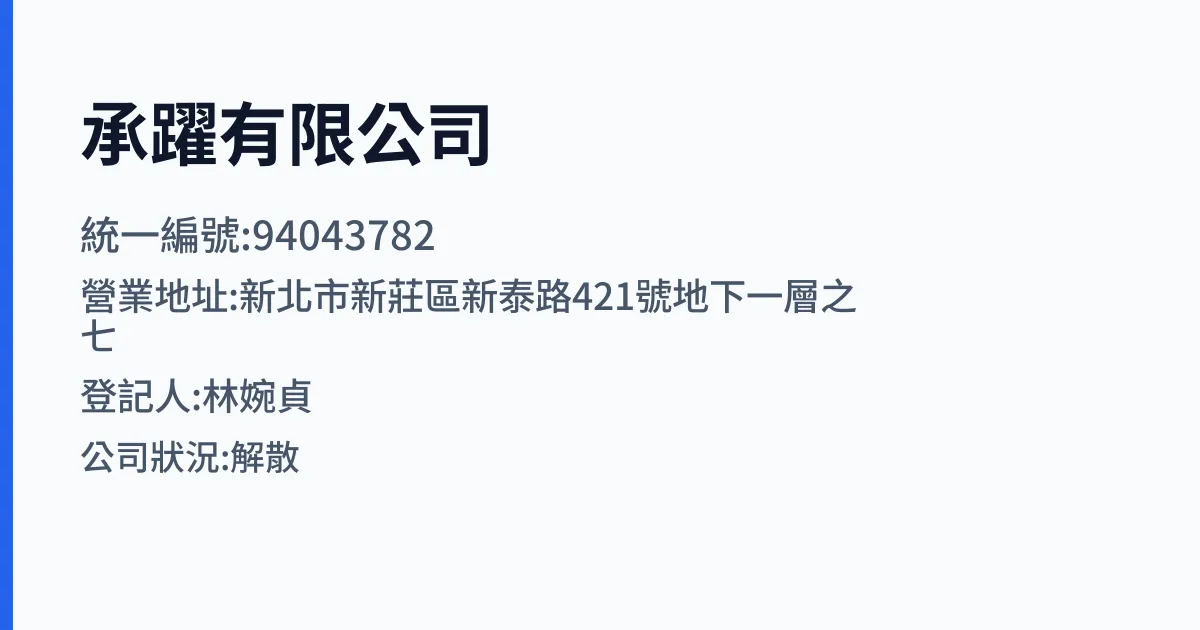 承躍有限公司 - 統編 94043782(新北市) 公司登記資料與營業項目詳細圖表
