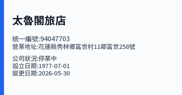 太魯閣旅店的照片-統編 94047703(花蓮縣) 公司登記資料與營業項目詳細圖表