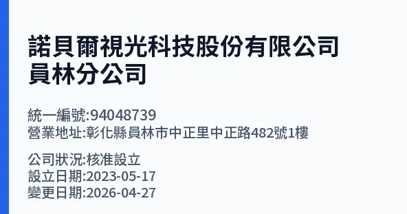 諾貝爾視光科技股份有限公司員林分公司的照片-統編 94048739(彰化縣) 公司登記資料與營業項目詳細圖表
