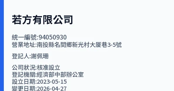 若方有限公司的照片-統編 94050930(南投縣) 公司登記資料與營業項目詳細圖表