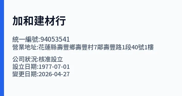 加和建材行的照片-統編 94053541(花蓮縣) 公司登記資料與營業項目詳細圖表