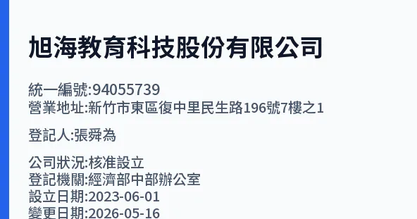 旭海教育科技股份有限公司的照片-統編 94055739(新竹市) 公司登記資料與營業項目詳細圖表