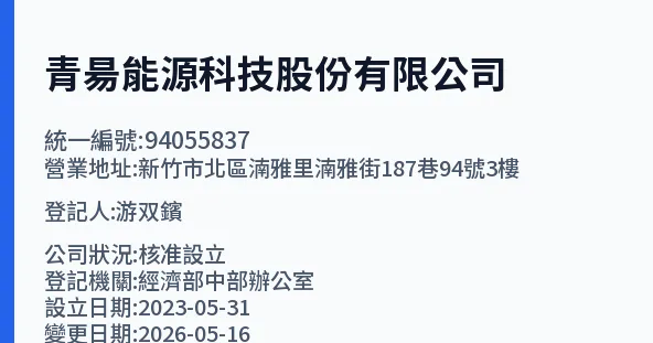 青昜能源科技股份有限公司的照片-統編 94055837(新竹市) 公司登記資料與營業項目詳細圖表