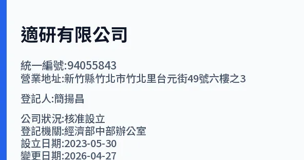 適研有限公司的照片-統編 94055843(新竹縣) 公司登記資料與營業項目詳細圖表