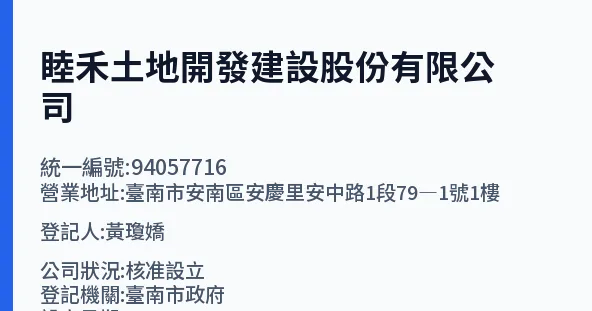 睦禾土地開發建設股份有限公司的照片-統編 94057716(臺南市) 公司登記資料與營業項目詳細圖表