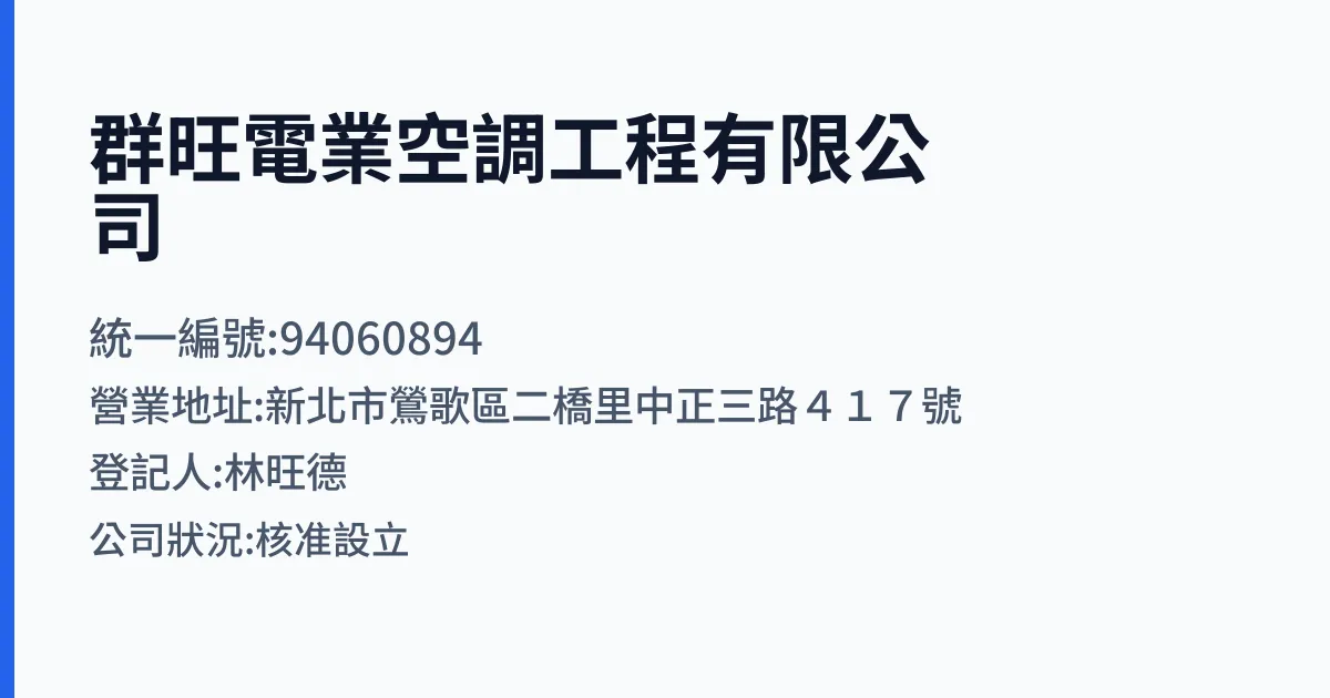 群旺電業空調工程有限公司 - 統編 94060894(新北市) 公司登記資料與營業項目詳細圖表