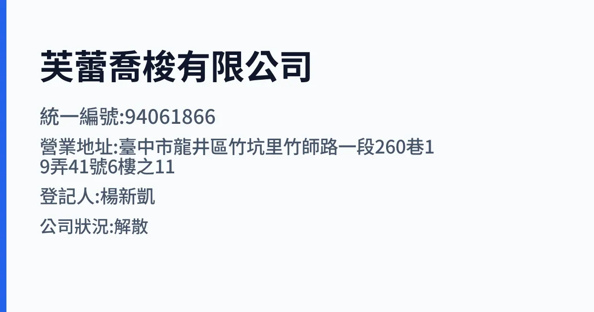 芙蕾喬梭有限公司 - 統編 94061866(臺中市) 公司登記資料與營業項目詳細圖表