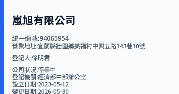 嵐旭有限公司的照片-統編 94065954(宜蘭縣) 公司登記資料與營業項目詳細圖表