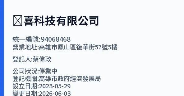 遀喜科技有限公司的照片-統編 94068468(高雄市) 公司登記資料與營業項目詳細圖表