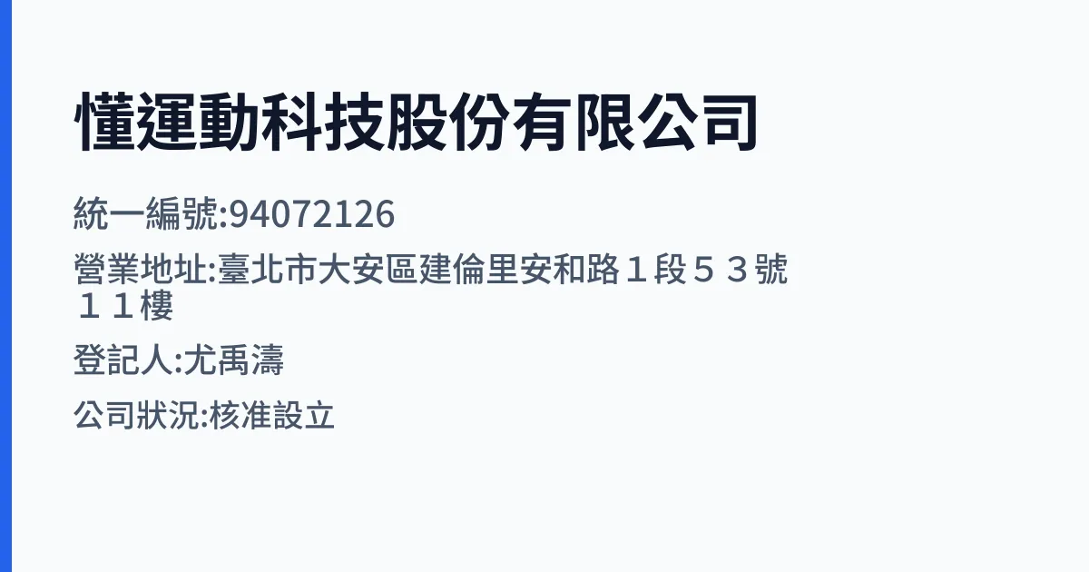 懂運動科技股份有限公司 - 統編 94072126(臺北市) 公司登記資料與營業項目詳細圖表