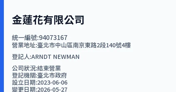 金蓮花有限公司的照片-統編 94073167(臺北市) 公司登記資料與營業項目詳細圖表