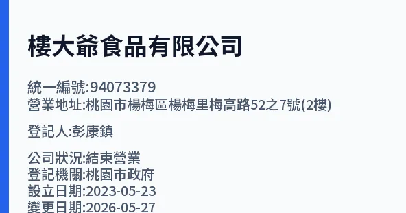 樓大爺食品有限公司的照片-統編 94073379(桃園市) 公司登記資料與營業項目詳細圖表