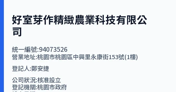 好室芽作精緻農業科技有限公司的照片-統編 94073526(桃園市) 公司登記資料與營業項目詳細圖表