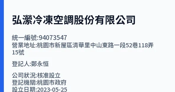 弘瀠冷凍空調股份有限公司的照片-統編 94073547(桃園市) 公司登記資料與營業項目詳細圖表