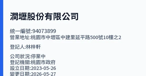澗壢股份有限公司的照片-統編 94073899(桃園市) 公司登記資料與營業項目詳細圖表