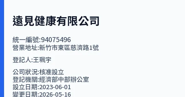 遠見健康有限公司的照片-統編 94075496(新竹市) 公司登記資料與營業項目詳細圖表