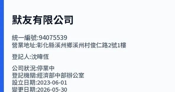 默友有限公司的照片-統編 94075539(彰化縣) 公司登記資料與營業項目詳細圖表