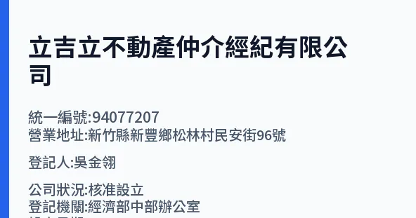 立吉立不動產仲介經紀有限公司的照片-統編 94077207(新竹縣) 公司登記資料與營業項目詳細圖表