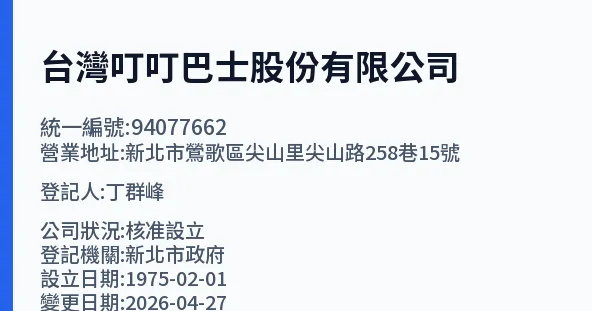 台灣叮叮巴士股份有限公司的照片-統編 94077662(新北市) 公司登記資料與營業項目詳細圖表