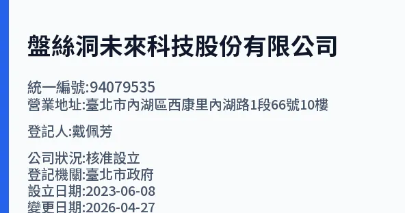盤絲洞未來科技股份有限公司的照片-統編 94079535(臺北市) 公司登記資料與營業項目詳細圖表