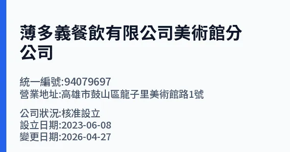 薄多義餐飲有限公司美術館分公司的照片-統編 94079697(高雄市) 公司登記資料與營業項目詳細圖表