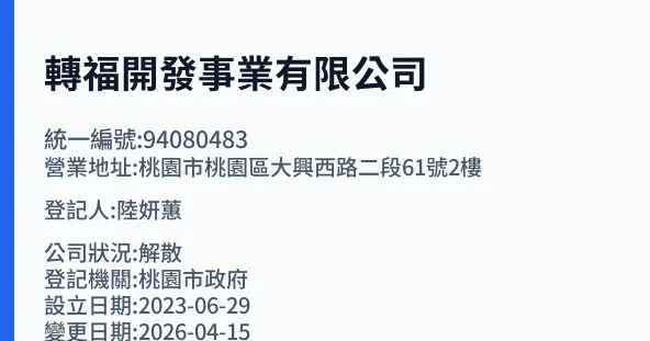轉福開發事業有限公司的照片-統編 94080483(桃園市) 公司登記資料與營業項目詳細圖表