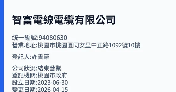 智富電線電纜有限公司的照片-統編 94080630(桃園市) 公司登記資料與營業項目詳細圖表