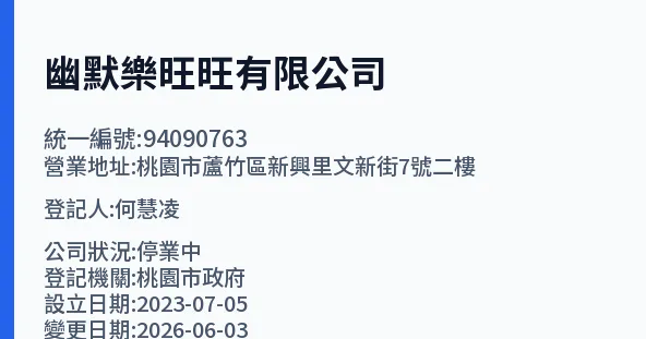 幽默樂旺旺有限公司的照片-統編 94090763(桃園市) 公司登記資料與營業項目詳細圖表