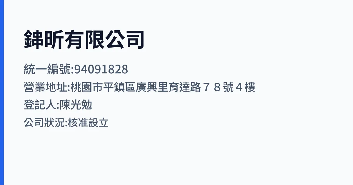 鋛昕有限公司 - 統編 94091828（桃園市） 公司登記資料與營業項目詳細圖表