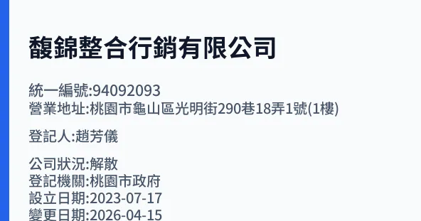 馥錦整合行銷有限公司的照片-統編 94092093(桃園市) 公司登記資料與營業項目詳細圖表