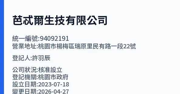 芭忒爾生技有限公司的照片-統編 94092191(桃園市) 公司登記資料與營業項目詳細圖表