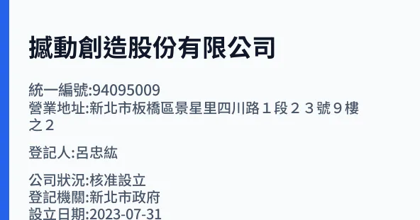 撼動創造股份有限公司的照片-統編 94095009(新北市) 公司登記資料與營業項目詳細圖表