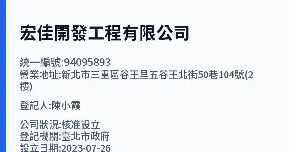 宏佳開發工程有限公司的照片-統編 94095893(新北市) 公司登記資料與營業項目詳細圖表