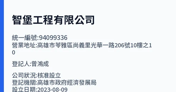 智堡工程有限公司的照片-統編 94099336(高雄市) 公司登記資料與營業項目詳細圖表