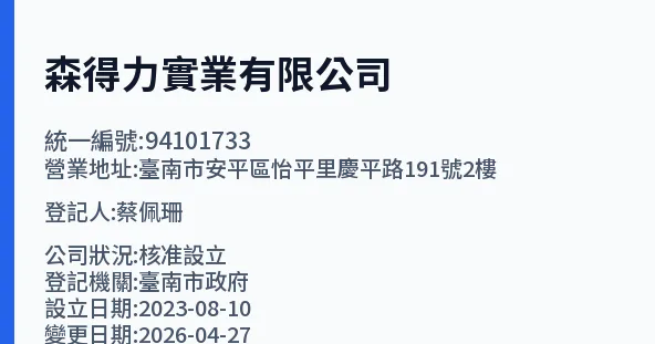 森得力實業有限公司的照片-統編 94101733(臺南市) 公司登記資料與營業項目詳細圖表
