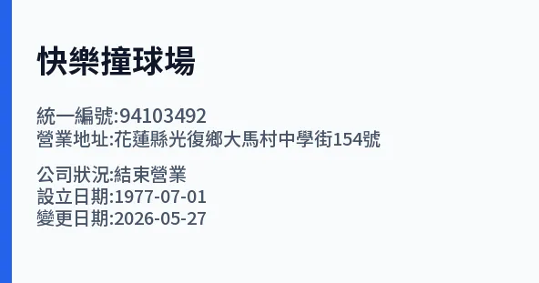 快樂撞球場的照片-統編 94103492(花蓮縣) 公司登記資料與營業項目詳細圖表