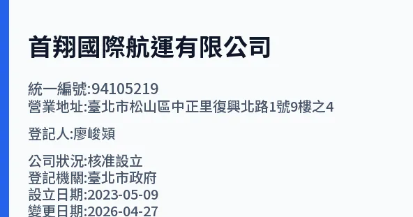 首翔國際航運有限公司的照片-統編 94105219(臺北市) 公司登記資料與營業項目詳細圖表