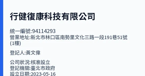 行健復康科技有限公司的照片-統編 94114293(新北市) 公司登記資料與營業項目詳細圖表