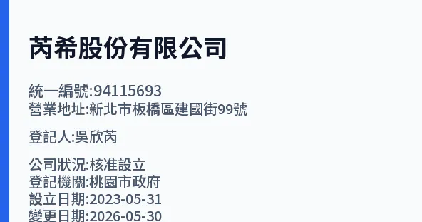 芮希股份有限公司的照片-統編 94115693(新北市) 公司登記資料與營業項目詳細圖表
