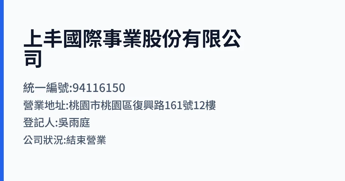 上丰國際事業股份有限公司 - 統編 94116150(桃園市) 公司登記資料與營業項目詳細圖表