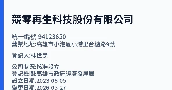 競零再生科技股份有限公司的照片-統編 94123650(高雄市) 公司登記資料與營業項目詳細圖表