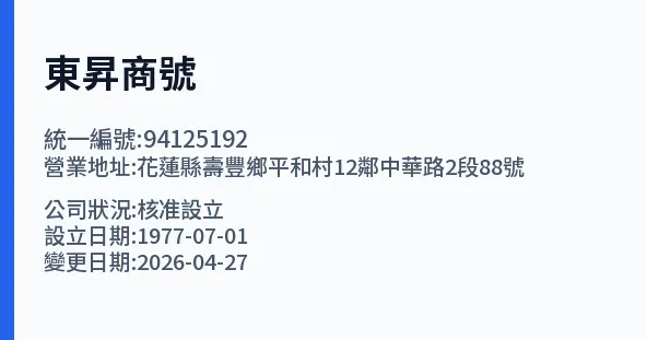東昇商號的照片-統編 94125192(花蓮縣) 公司登記資料與營業項目詳細圖表