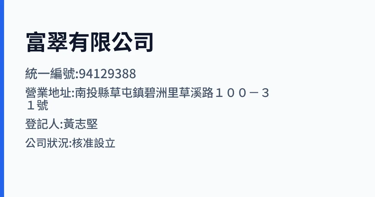 富翠有限公司 - 統編 94129388（南投縣） 公司登記資料與營業項目詳細圖表