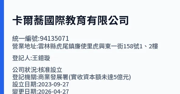 卡爾蕎國際教育有限公司的照片-統編 94135071(雲林縣) 公司登記資料與營業項目詳細圖表