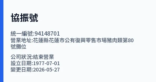 協振號的照片-統編 94148701(花蓮縣) 公司登記資料與營業項目詳細圖表