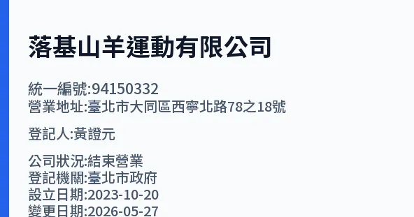 落基山羊運動有限公司的照片-統編 94150332(臺北市) 公司登記資料與營業項目詳細圖表