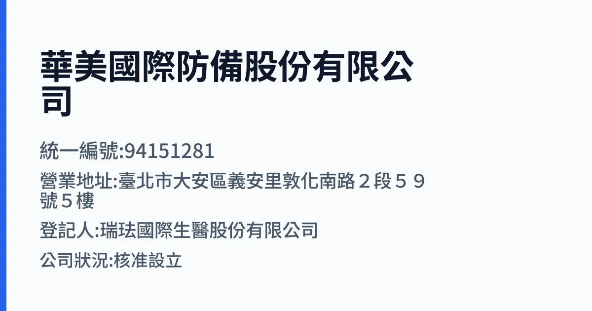 華美國際防備股份有限公司 - 統編 94151281(臺北市) 公司登記資料與營業項目詳細圖表