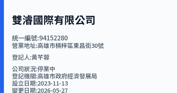 雙濬國際有限公司的照片-統編 94152280(高雄市) 公司登記資料與營業項目詳細圖表