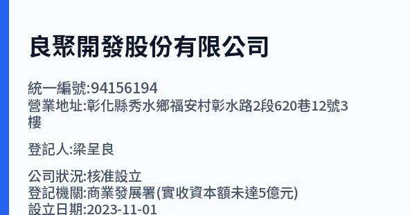 良聚開發股份有限公司的照片-統編 94156194(彰化縣) 公司登記資料與營業項目詳細圖表
