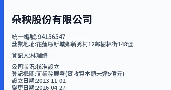 朵秧股份有限公司的照片-統編 94156547(花蓮縣) 公司登記資料與營業項目詳細圖表